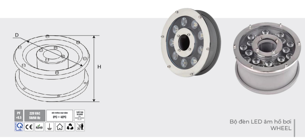 Bộ đèn LED âm hồ bơi WHEEL
