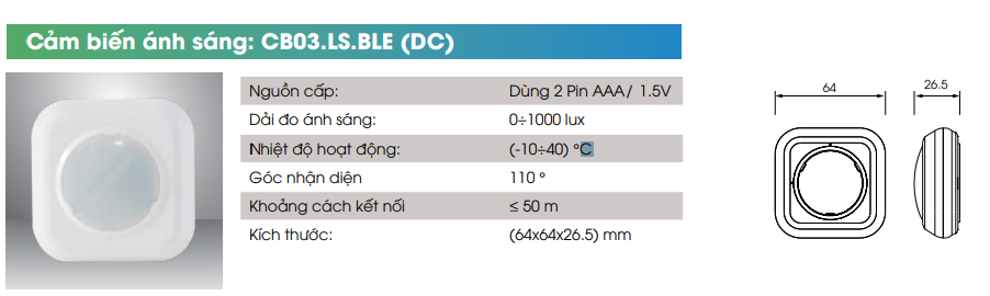 Cảm biến ánh sáng: CB03.LS.BLE (DC)